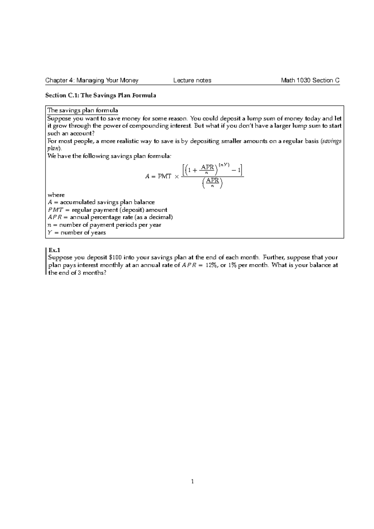 4C practice lang uto - Section C: The Savings Plan Formula The savings ...