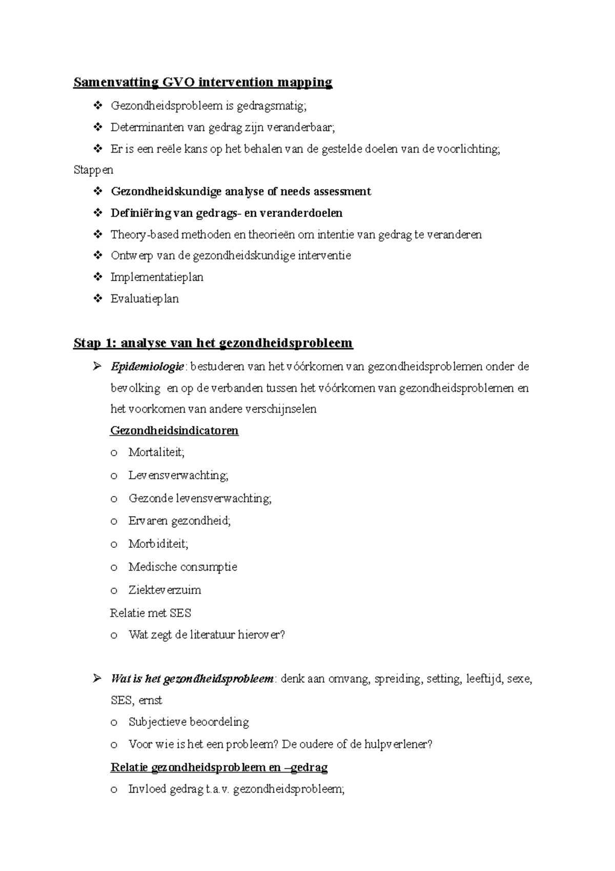 GVO intervention mapping samenvatting - Samenvatting GVO intervention ...