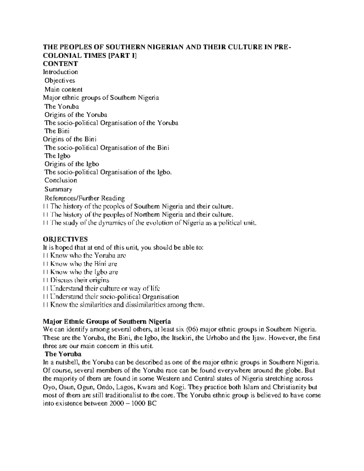 GST103... Southern and Northern Nigerian Part 1 and 2 - THE PEOPLES OF ...