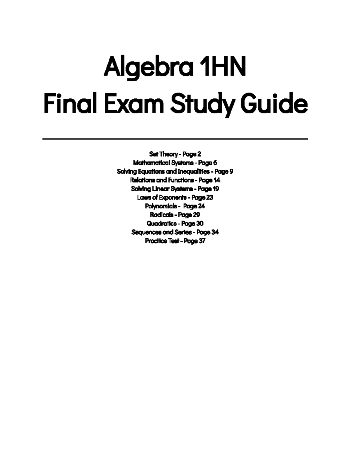 Final Exam Study Guide - Algebra 1HN Final Exam Study Guide - Set Theory - Page - Studocu