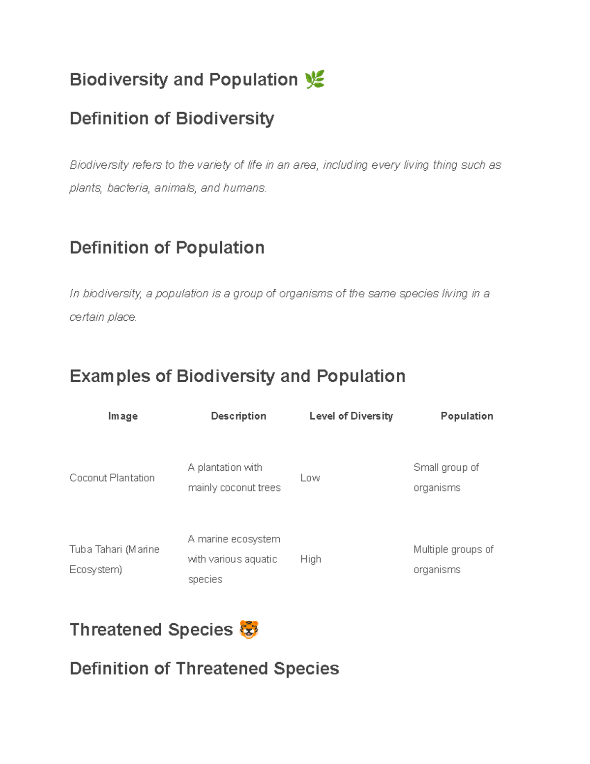 Biodiversity and Population - Definition of Population In biodiversity ...