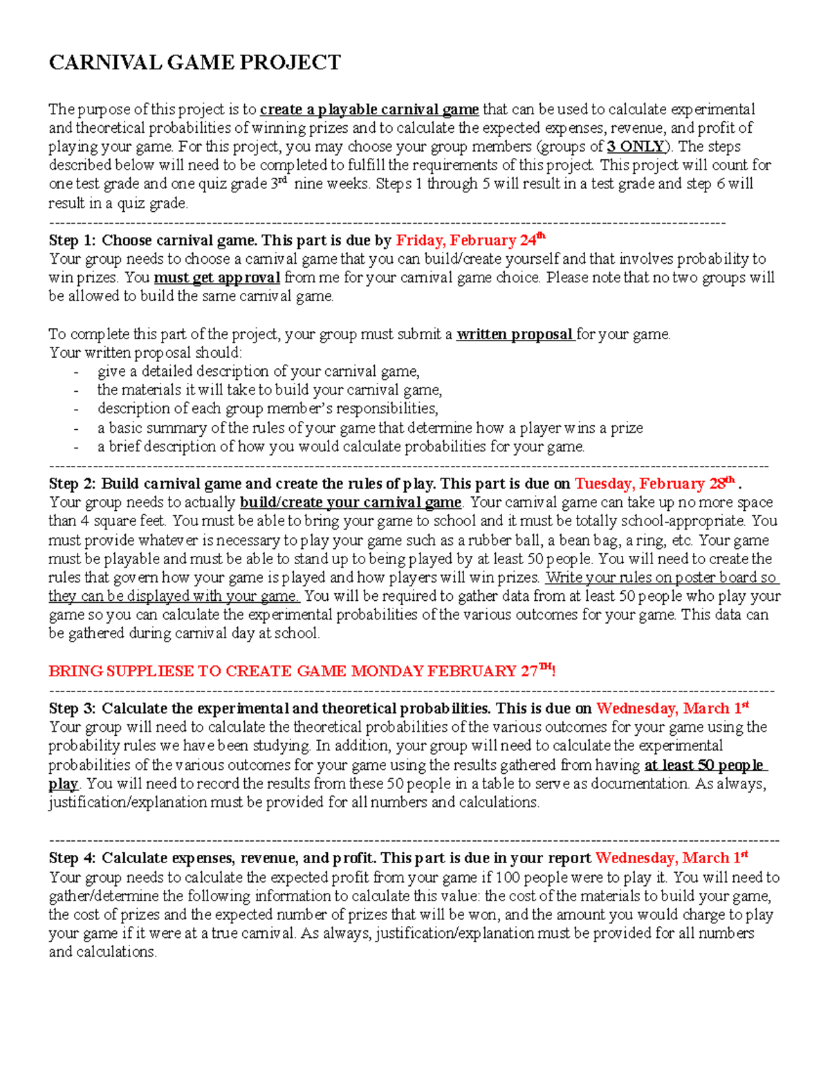 Carnival Game Project - CARNIVAL GAME PROJECT The purpose of this ...