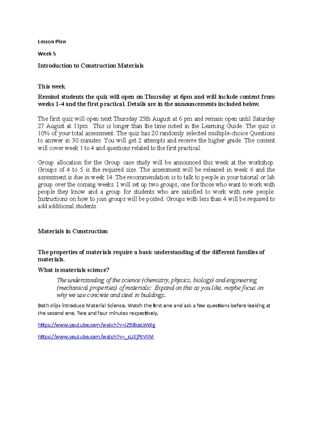 Tutorial 5 Lesson Plan 2022 - Lesson Plan Week 5 Introduction to ...