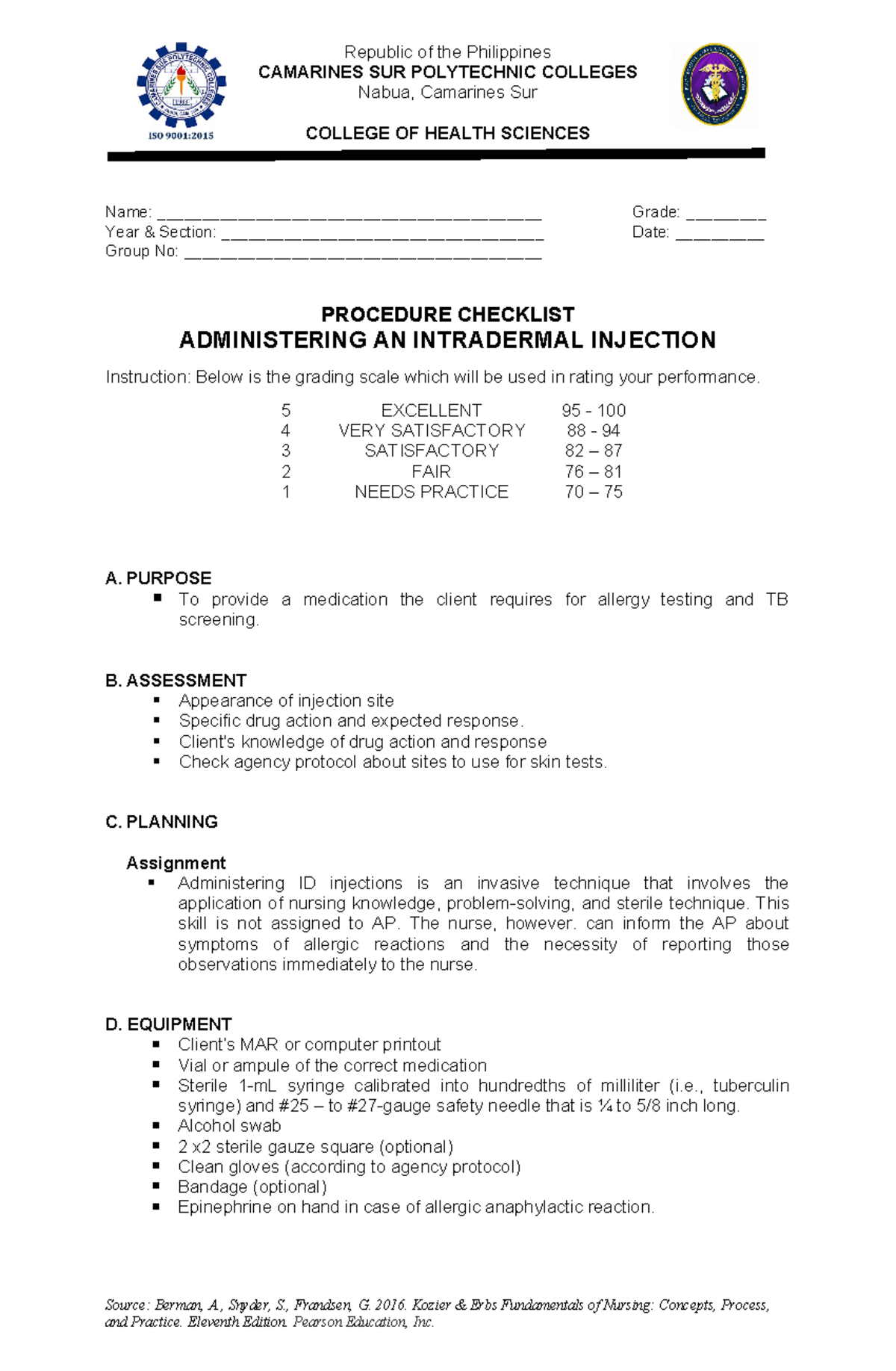 Administering AN Intradermal Injection - CAMARINES SUR POLYTECHNIC ...