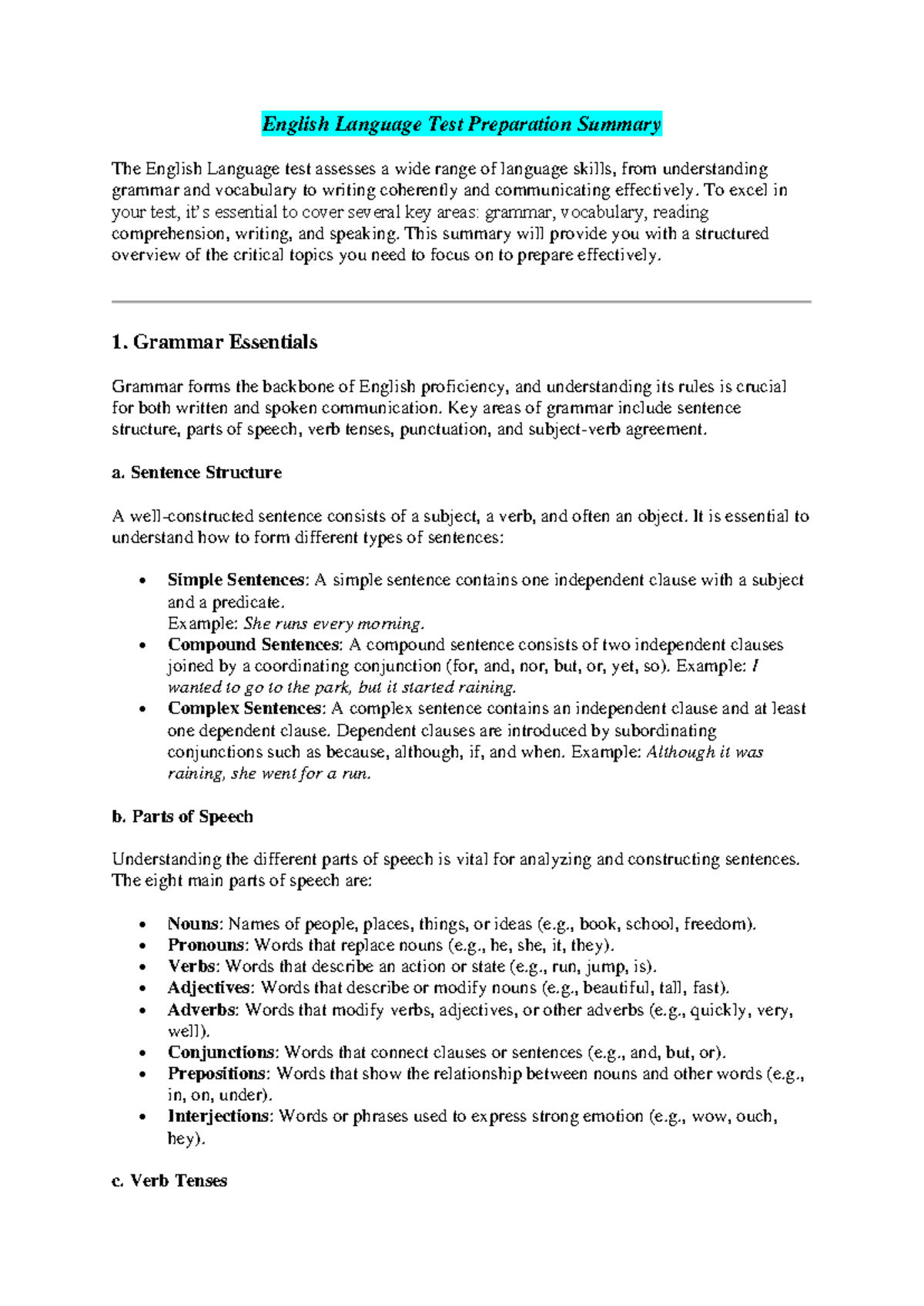 English Language Test Preparation Summary - To excel in your test, it’s ...