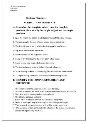 Sentence Patterns exercises - English grammar - Studocu