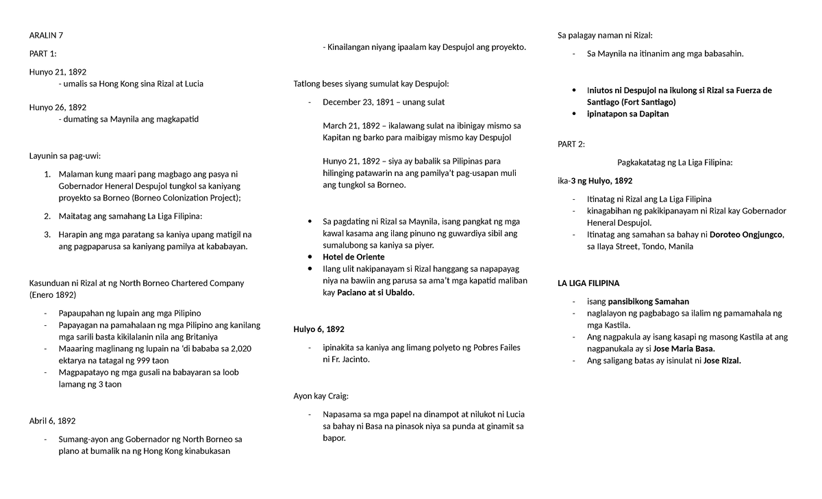 Aralin 7 - ARALIN 7 PART 1: Hunyo 21, 1892 - umalis sa Hong Kong sina ...