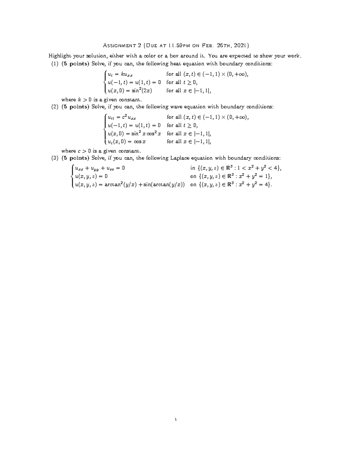 Assignment 2 - math - Assignment 2 (Due at 11 on Feb. 26th, 2021 ...