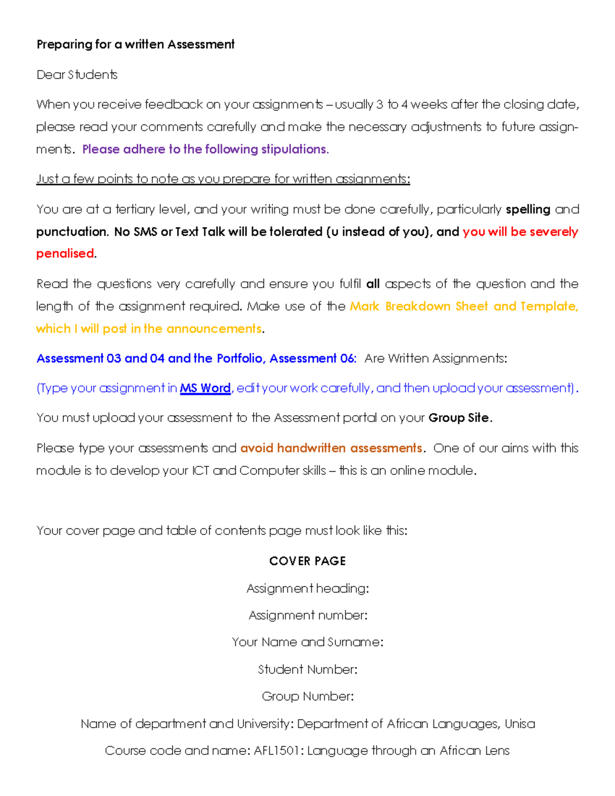 4a. FOUR - Prepare FOR Written Assignments - Preparing for a written ...