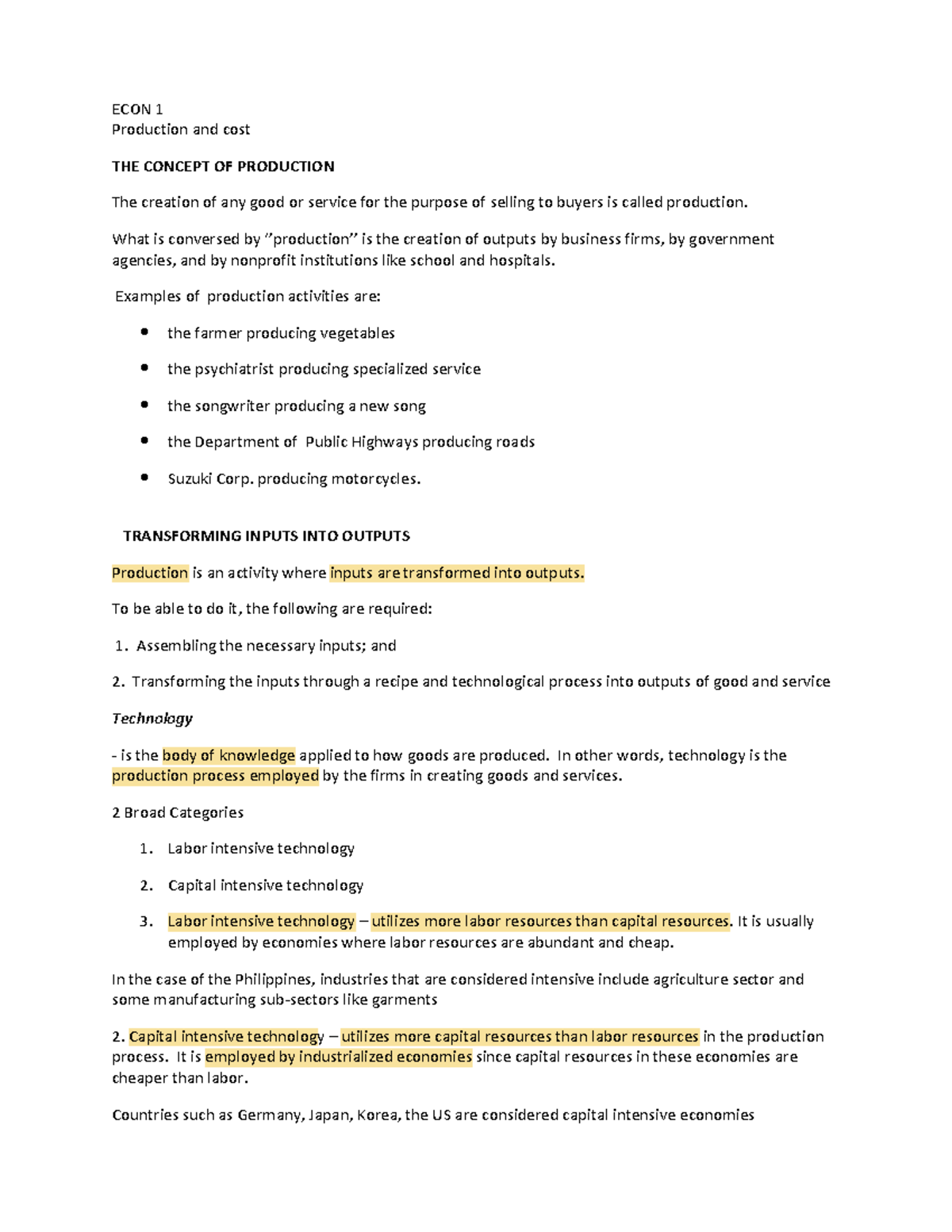 Production and Cost 20211 - Business Administration - Studocu