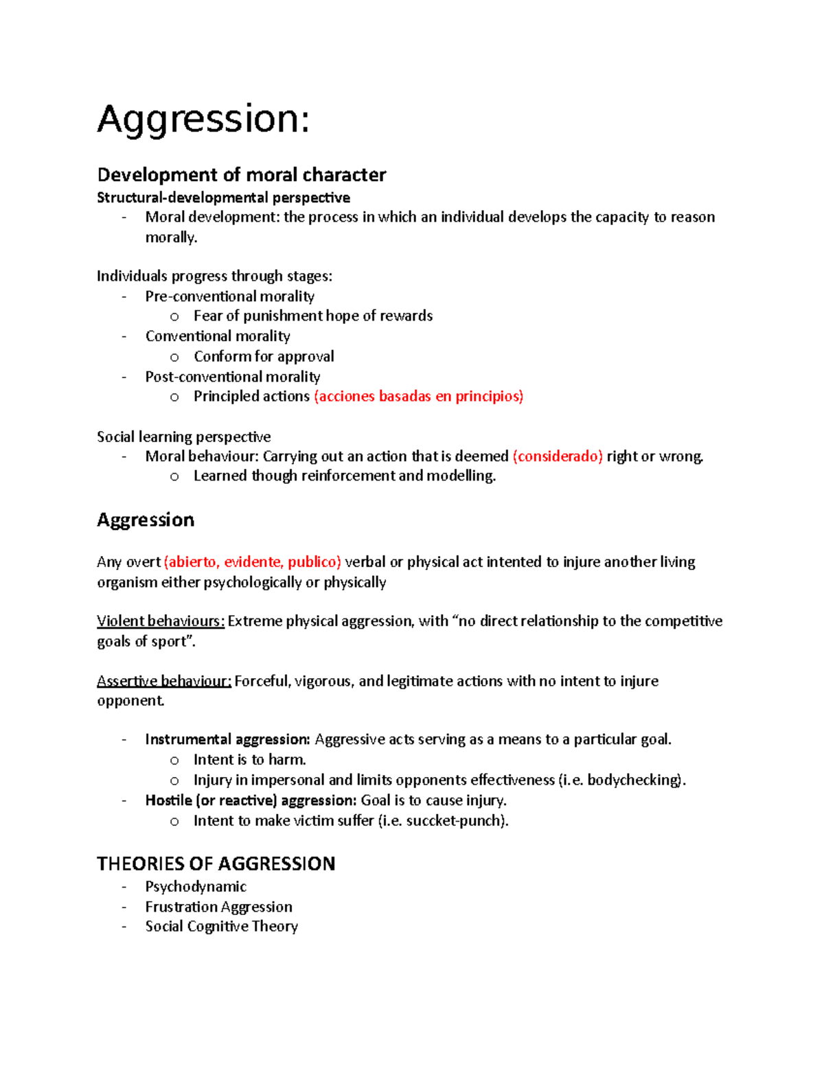 Aggression - NOTES - Aggression: Development of moral character ...