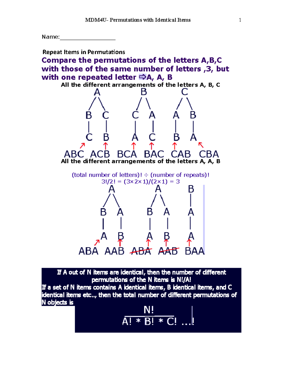 4.3- Permutations with identical elements - MDM4U- Permutations with Identical Items - Studocu