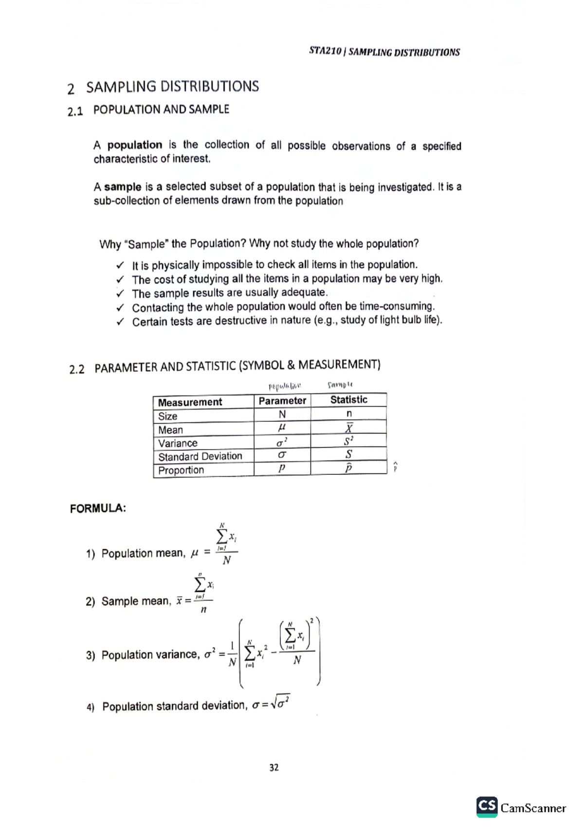 Notes CHAP2 - STA210 SAMPLING DISTRIBUTIONS 2 SAMPLING DISTRIBUTIONS 2 ...