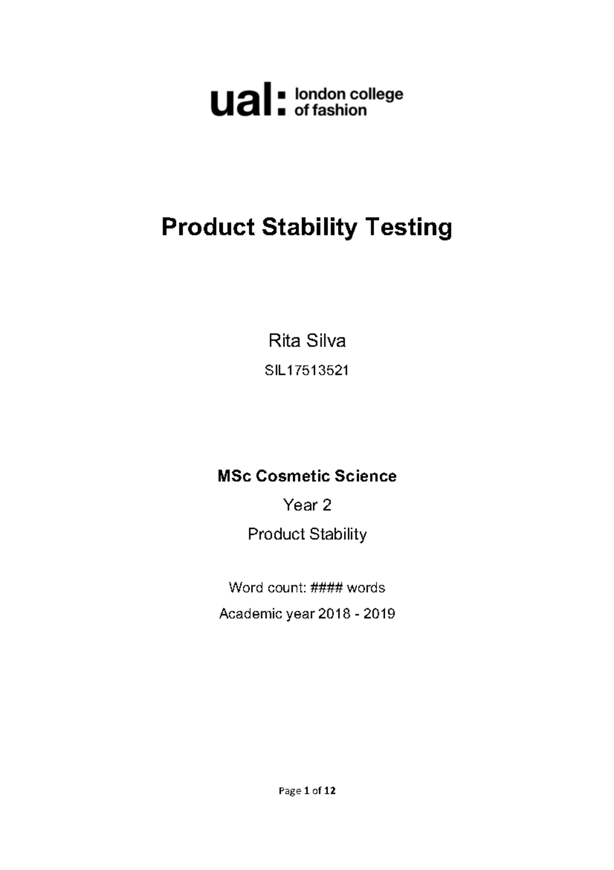 Stability Report - Product Stability Testing Rita Silva SIL MSc ...