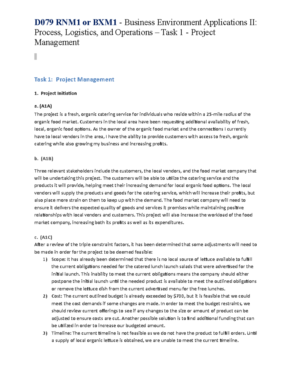 RNM1 - Task 1 - Task 1 - RNM1 - D079 RNM1 or BXM1 - Business ...