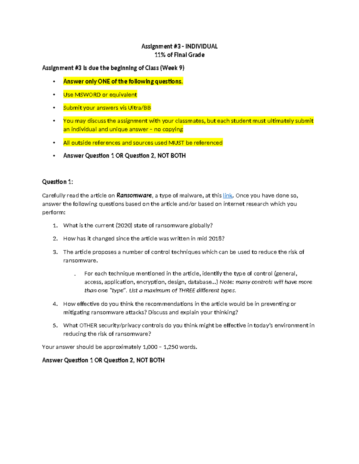 Assignment #3(1) - Tagged - Assignment #3 - INDIVIDUAL 11% of Final Grade Assignment #3 is due ...