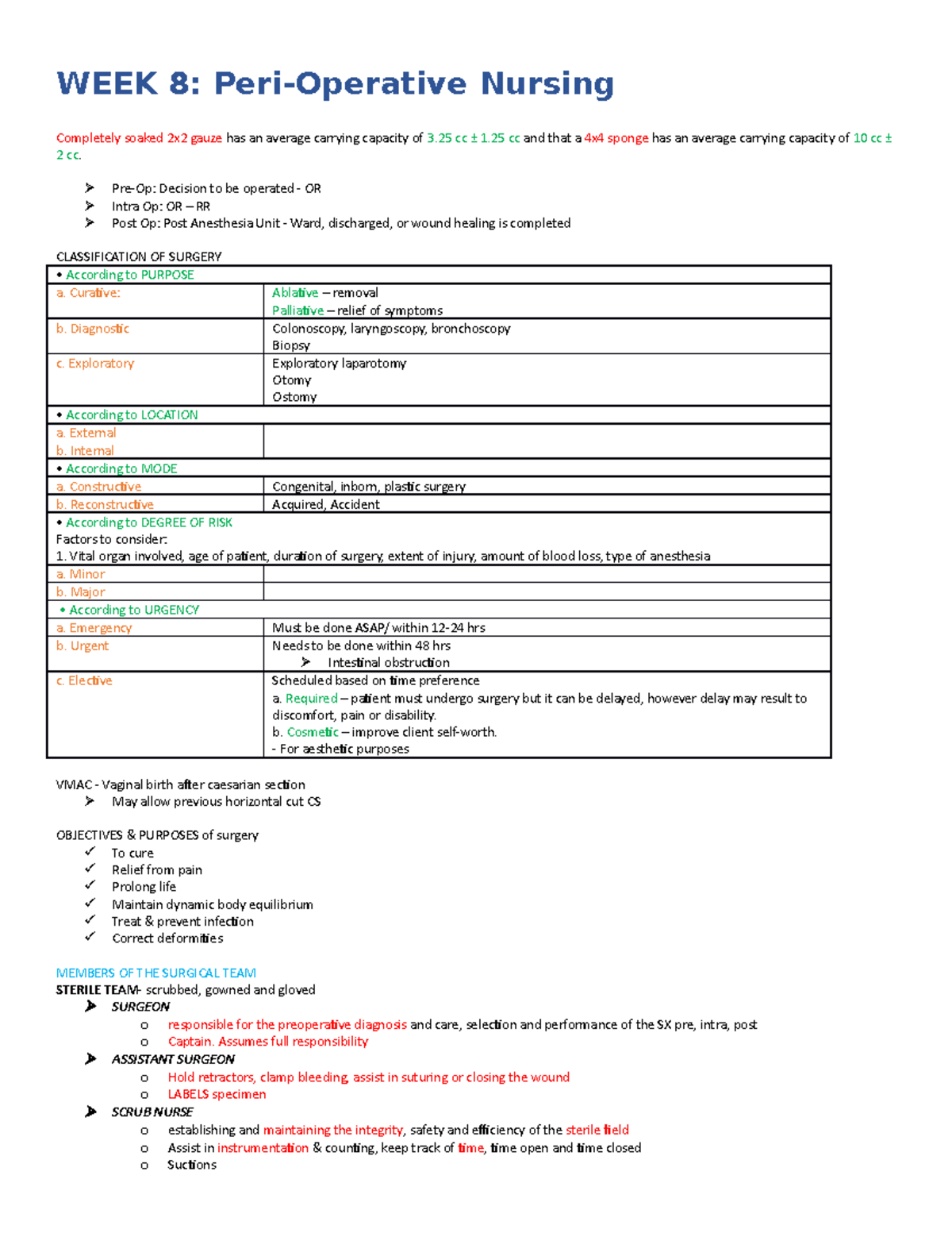Peri Operative Sir V - NURSING IS LIFE - WEEK 8: Peri-Operative Nursing ...