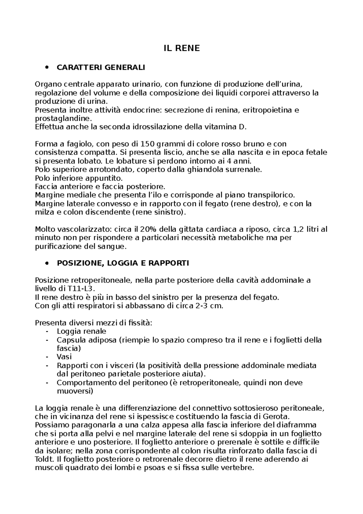 IL RENE - rene microscopia e macroscopia - IL RENE CARATTERI GENERALI ...