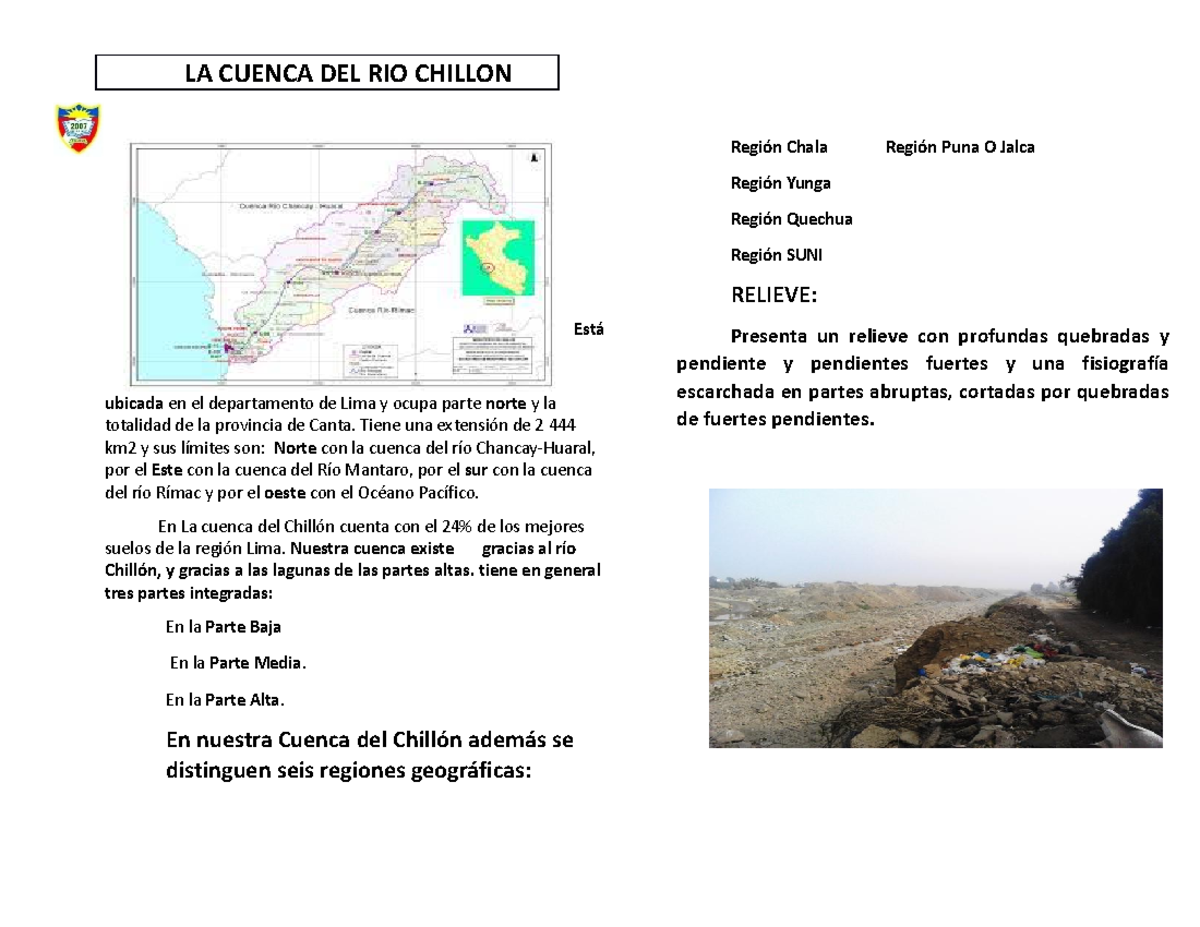 Cuenca DEL RIO Chillon Ficha - LA CUENCA DEL RIO CHILLON Está ubicada ...