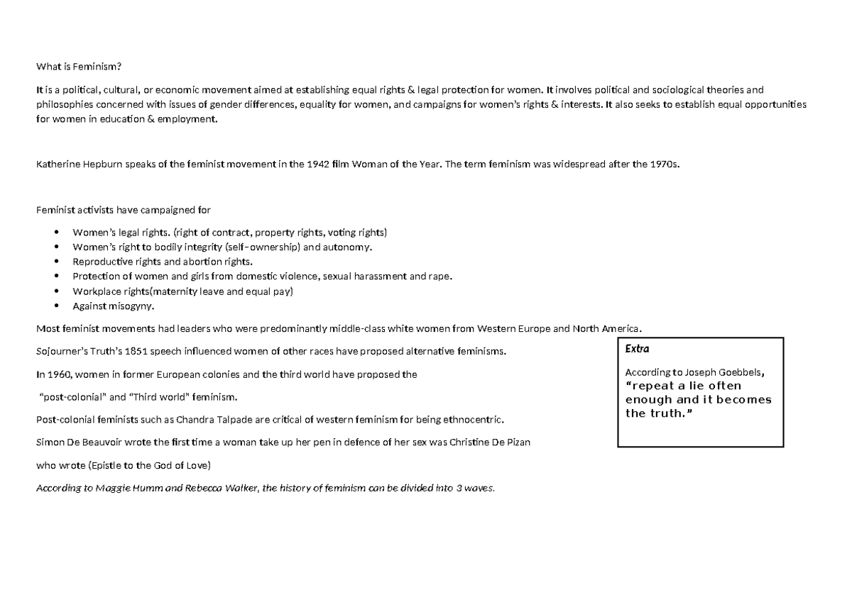 Theory of Feminism - What is Feminism? It is a political, cultural, or ...