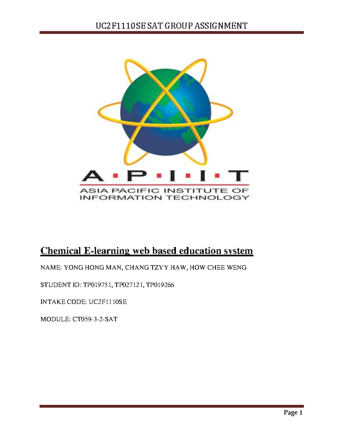 Sat apiit apu assignment a grade yong hong man pdf free - Chemical E ...