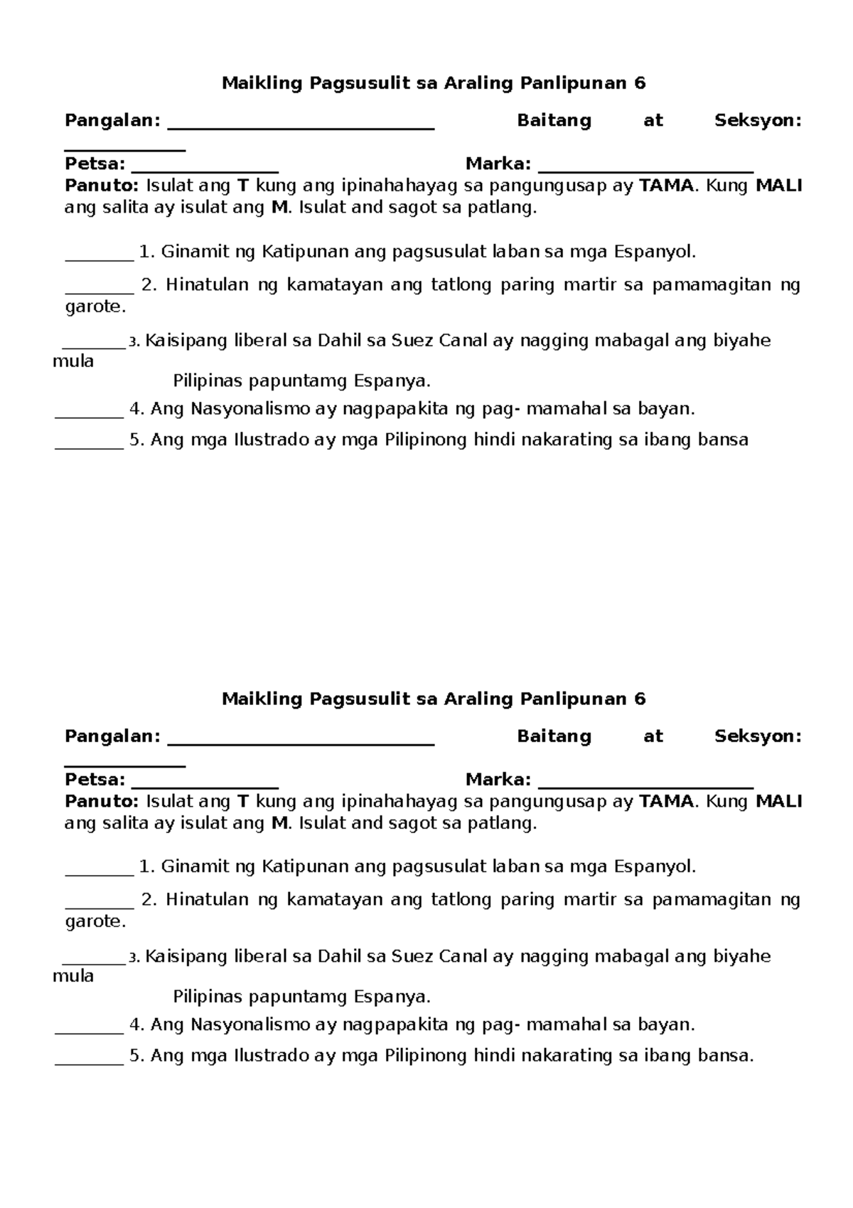 LP AP Grade 6 - Week 2- Module 1- Reteach- Quiz 1st - Maikling ...