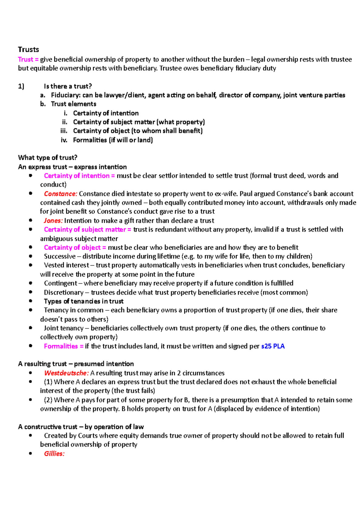 Trusts structure - Trusts Trust = give beneficial ownership of property ...