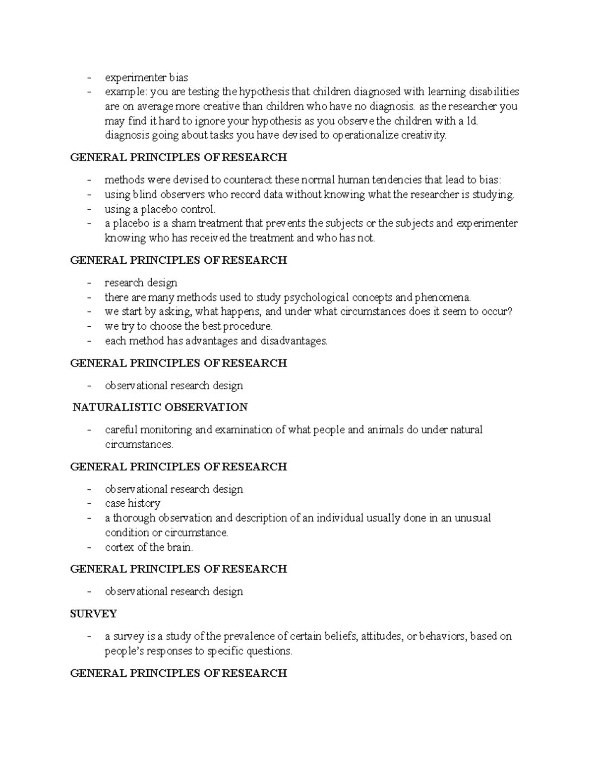 General Principles OF Research Notes 3 - experimenter bias example: you ...