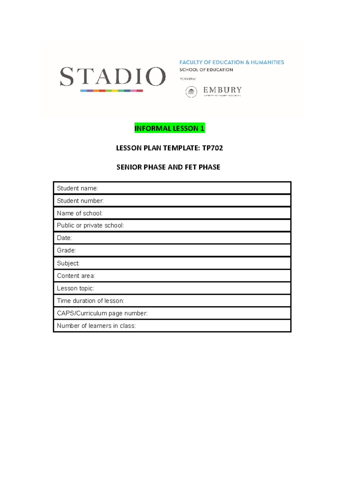 2.3 Informal Lesson Plans and Resources 2021 ...