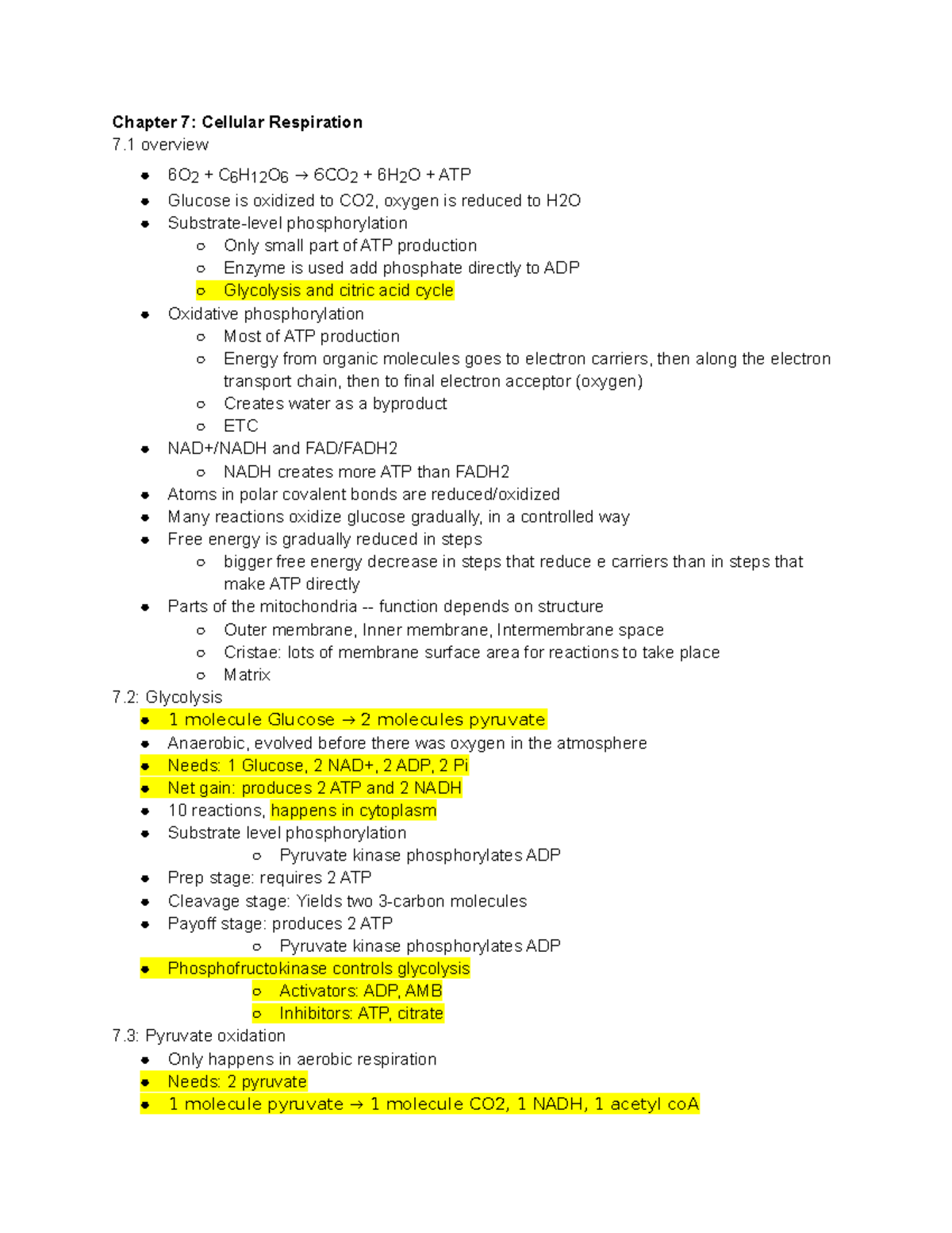 Ch. 7 Cellular Respiration - Chapter 7: Cellular Respiration 7 overview ...