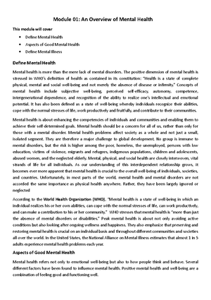 Module 02 Mental Health Support Worker - Module 02: Mental Health ...