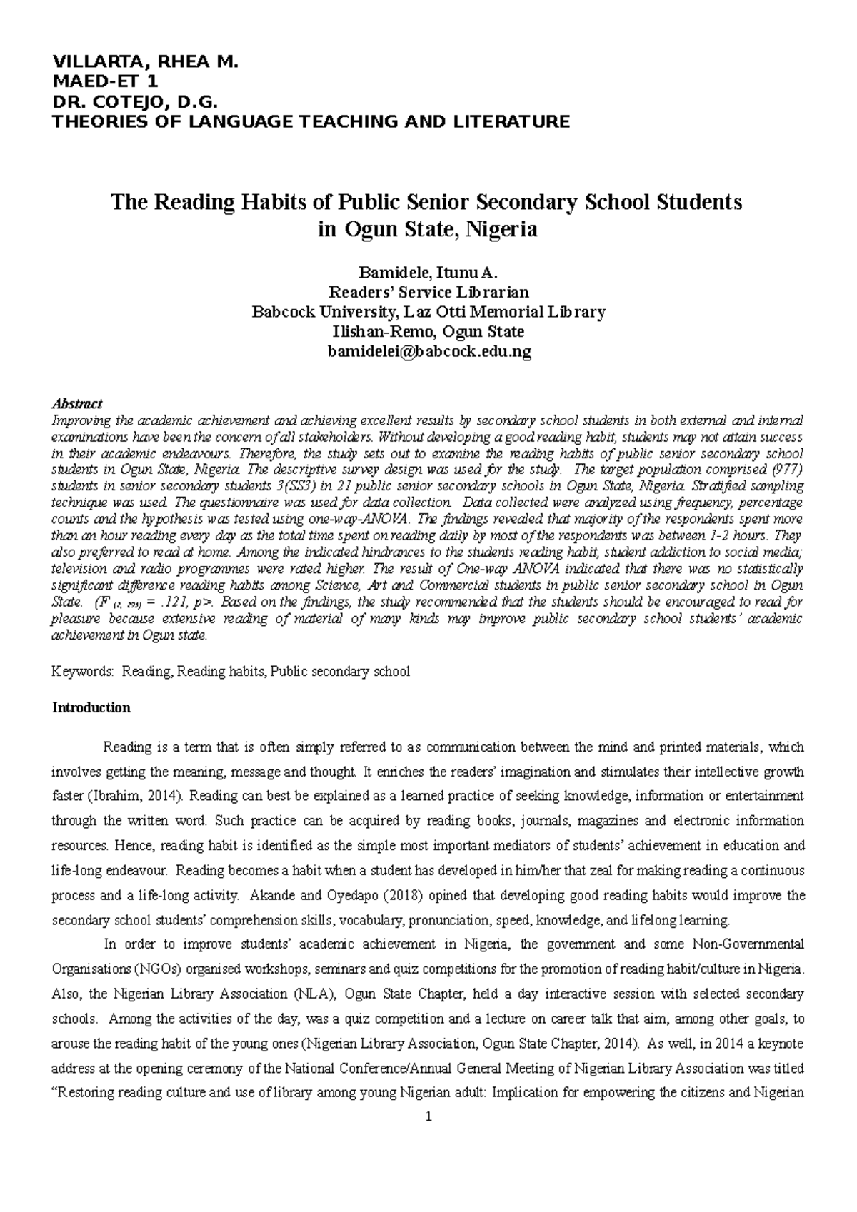 Sample Literary Research - VILLARTA, RHEA M. MAED-ET 1 DR. COTEJO, D ...