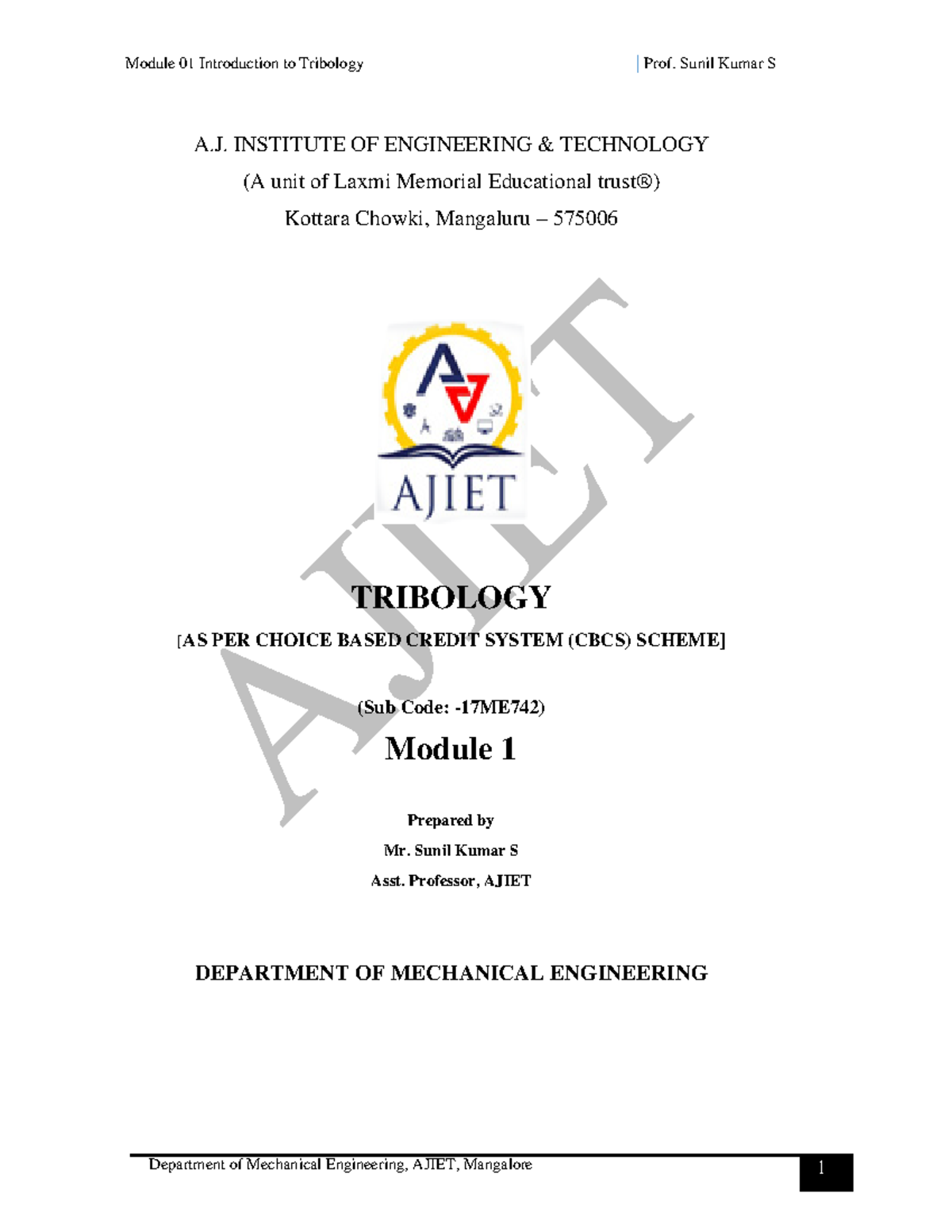Tribology 18me81 - Module 01 Introduction to Tribology | Prof. Sunil ...