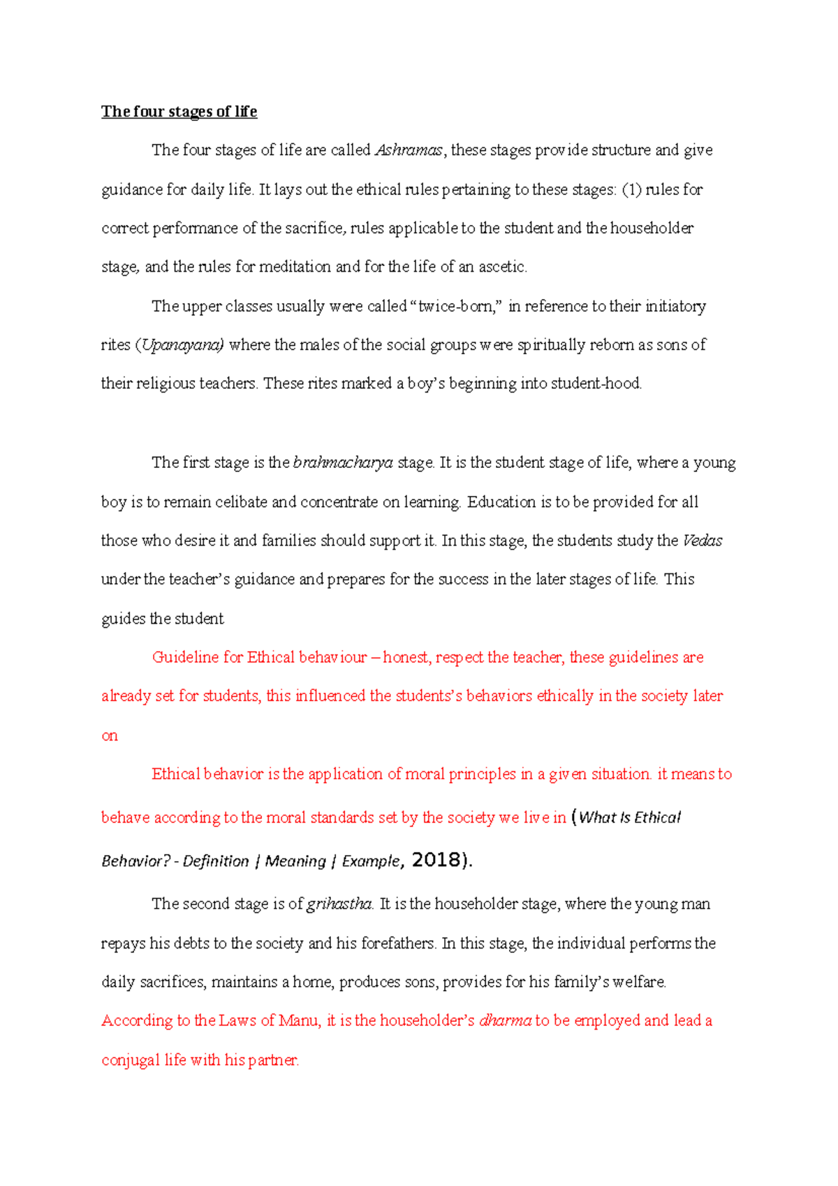 The four stages of life - NOTES - The four stages of life The four ...