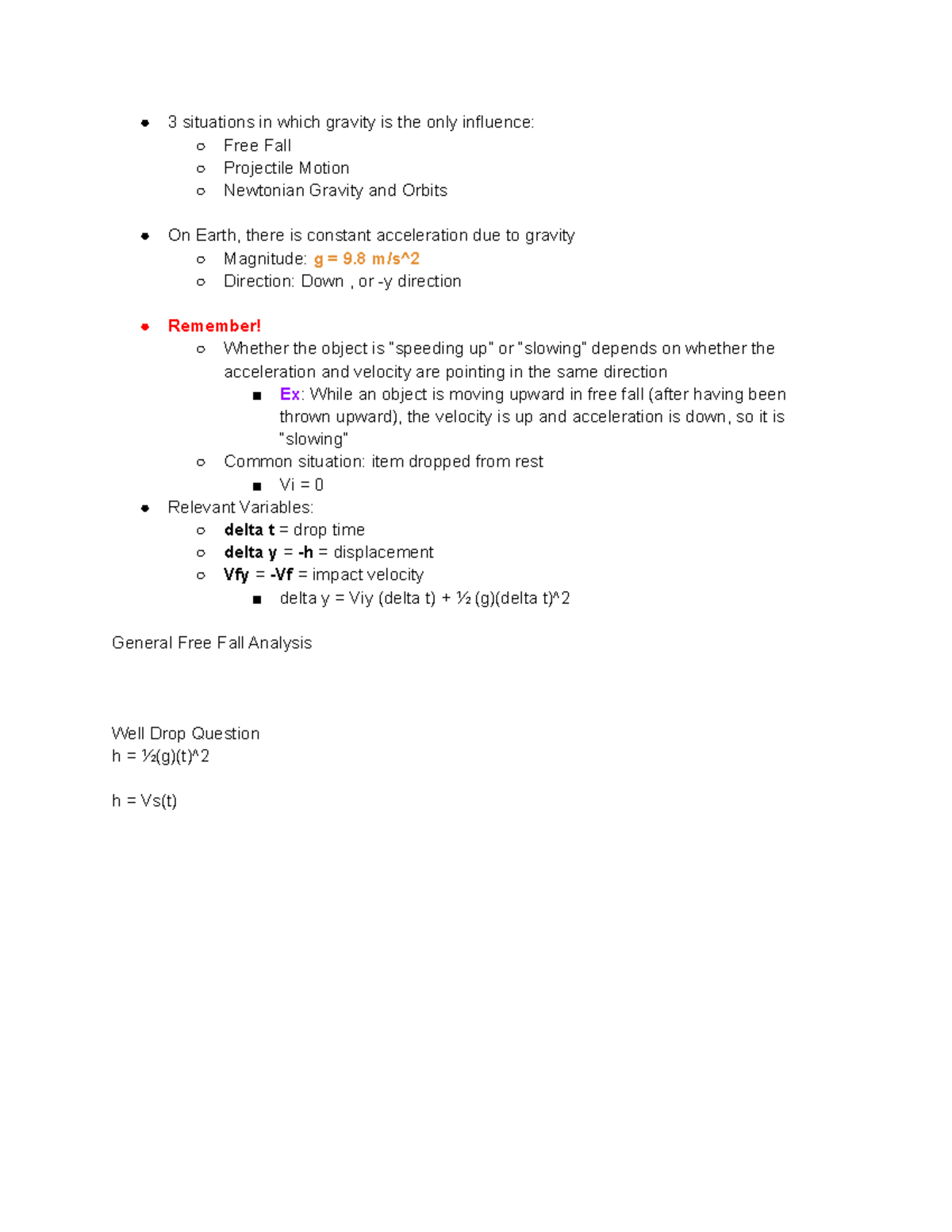 Free Fall - Notes on free fall - 3 situations in which gravity is the ...