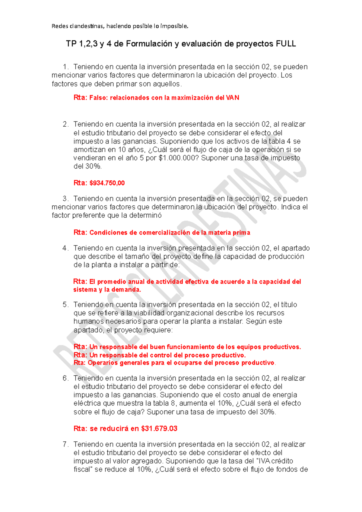 TP 1 al 4 Formulacion y evaluacion de proyectos - TP 1,2,3 y 4 de Formulación y evaluación de ...