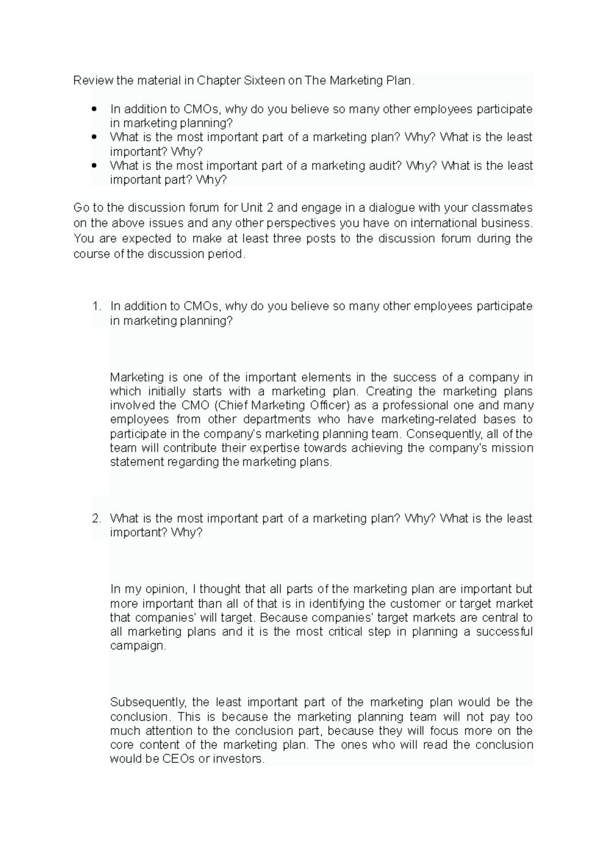 Discussion Forum Unit 2 - Review the material in Chapter Sixteen on The ...