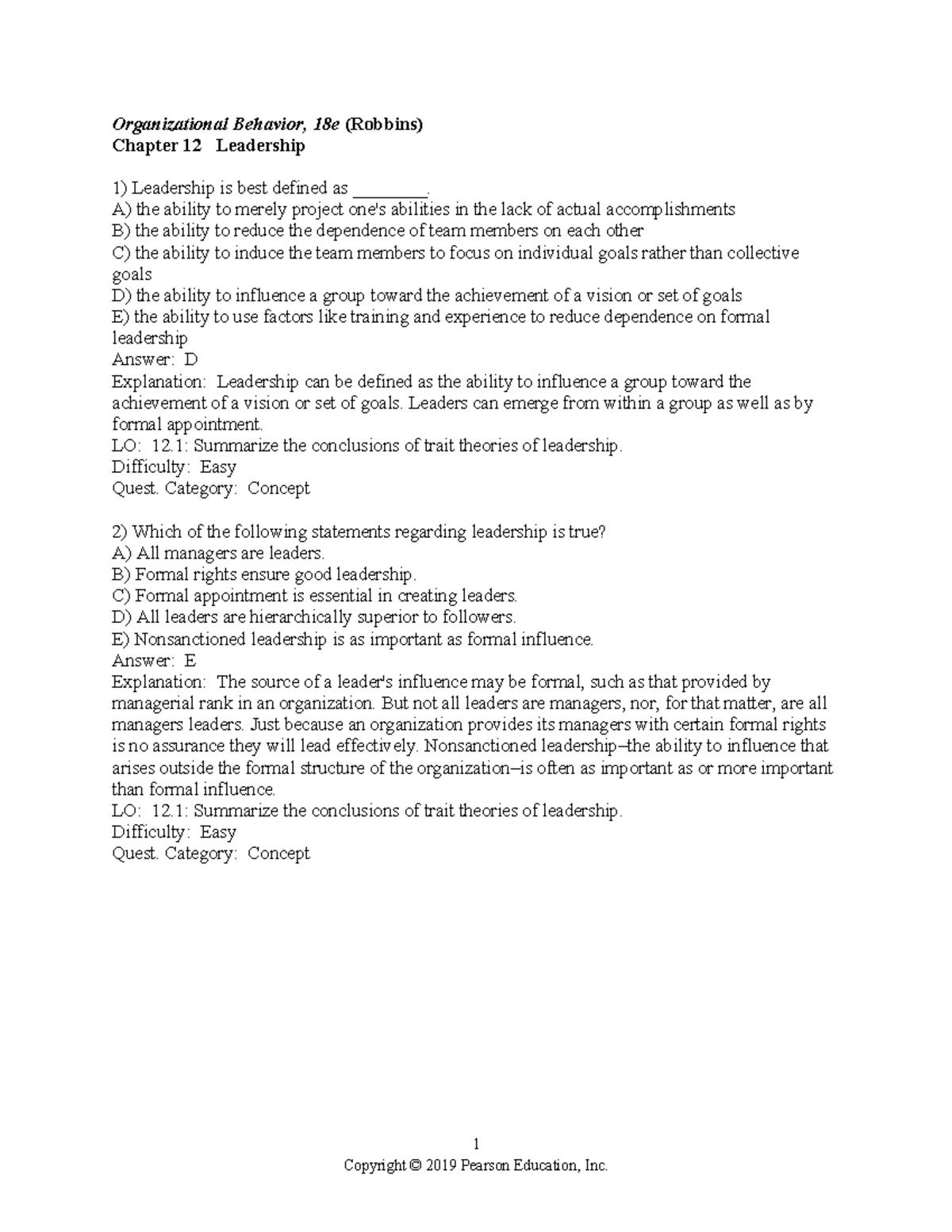 Chapter 12 - Organizational Behavior, 18e (Robbins) Chapter 12 ...