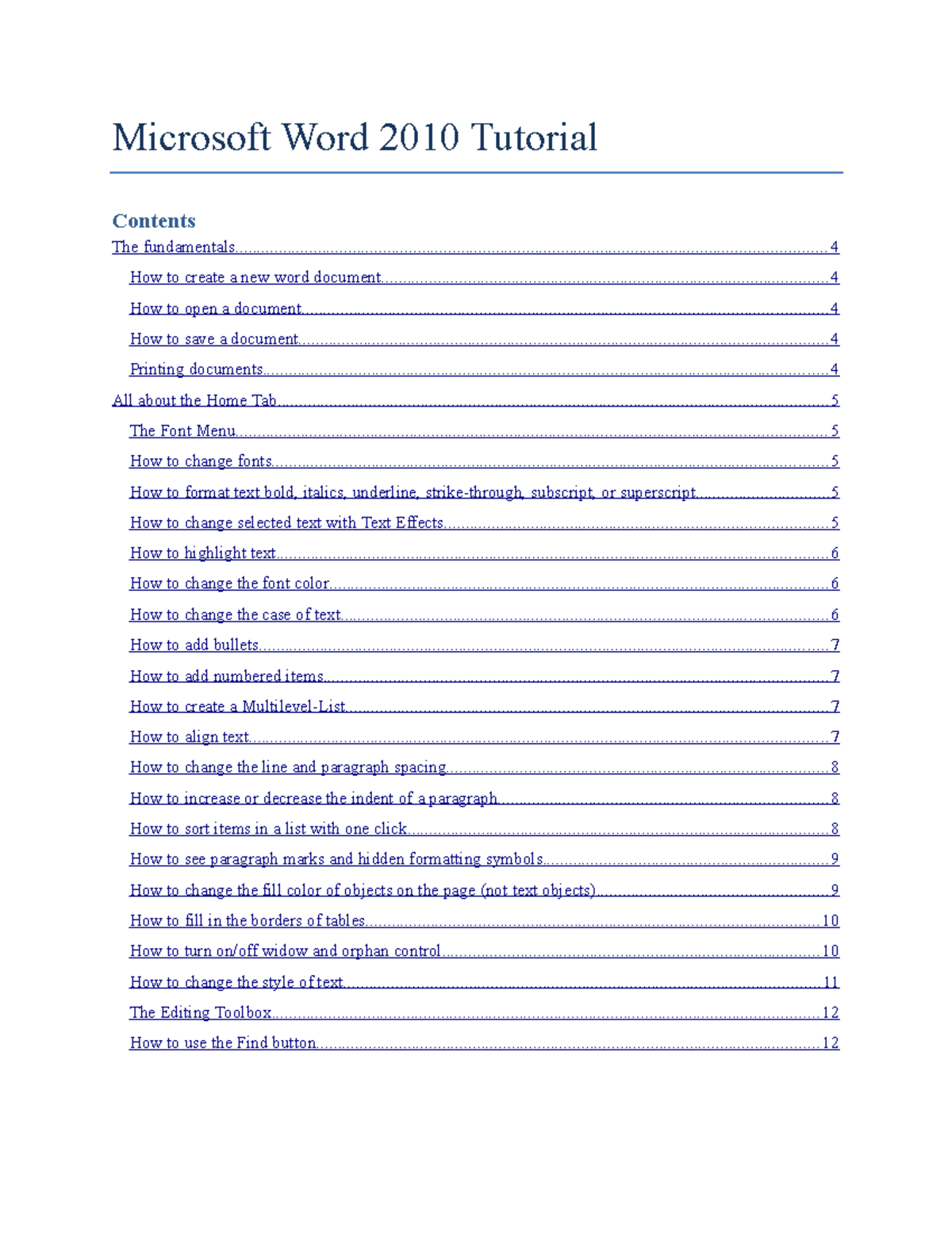 Unit 4- MS Word 2010 - MS Word - Microsoft Word 2010 Tutorial The ...