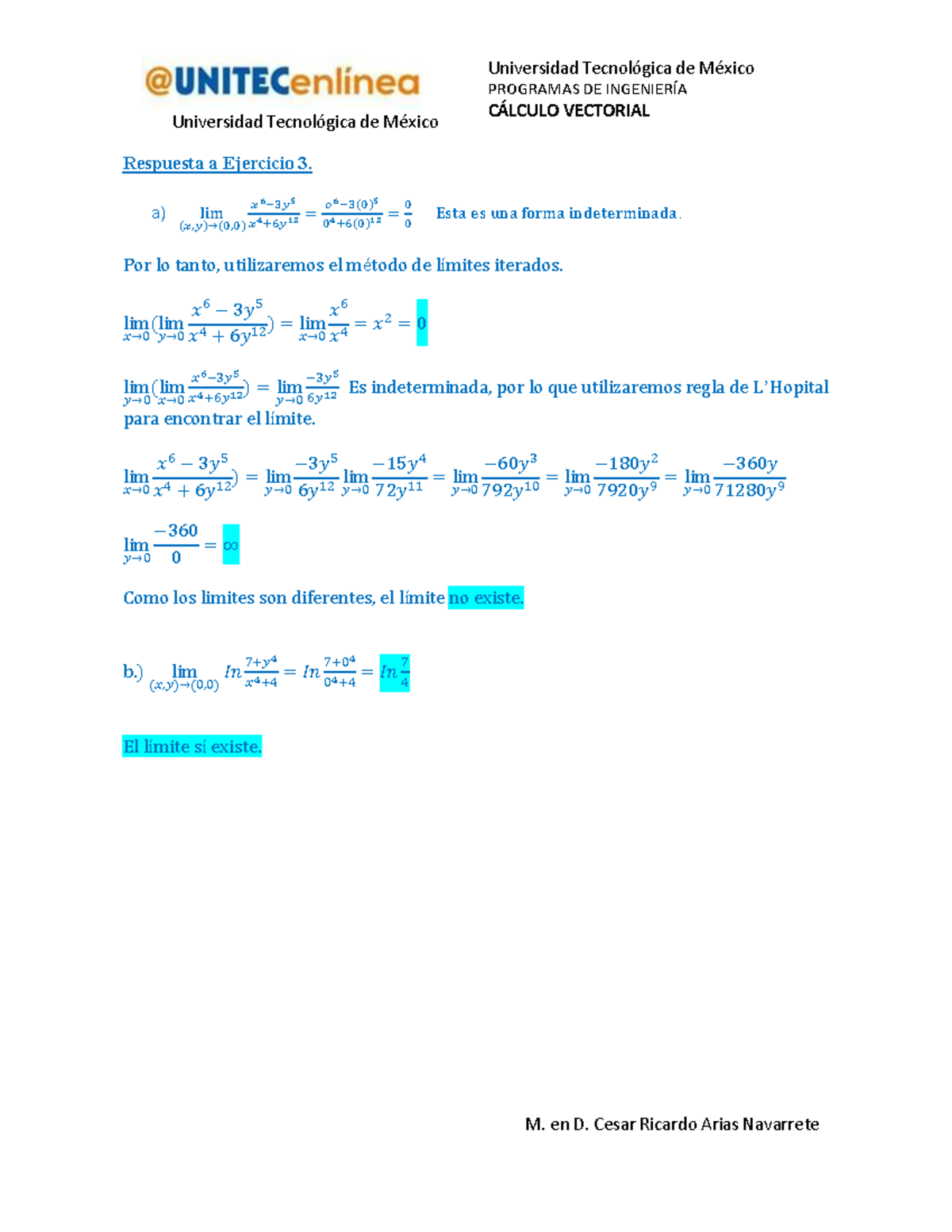 Entregable 1 - PROGRAMAS DE INGENIERÍA CÁLCULO VECTORIAL Universidad Tecnológica de México ...