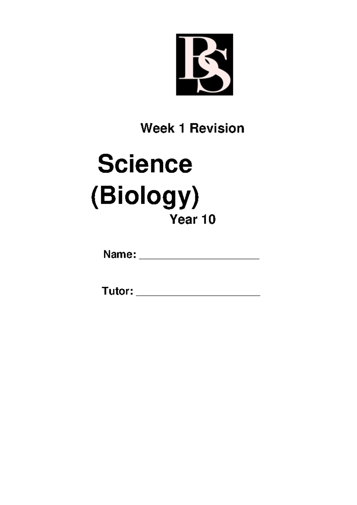 Bilogy Y10 biology revision HW booklet week 1 - Week 1 Revision Science ...