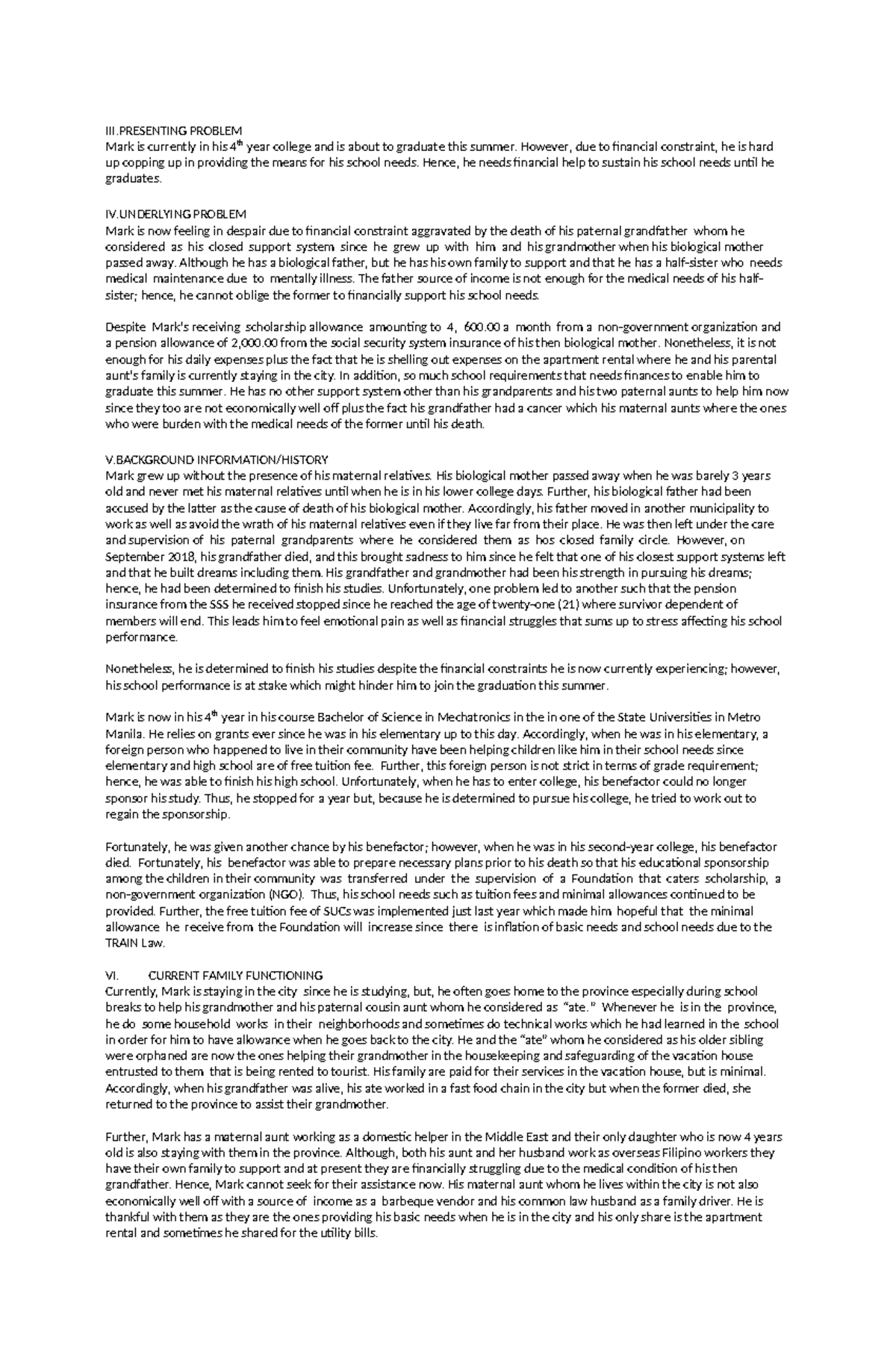 Sample CASE Study - III PROBLEM Mark is currently in his 4th year ...