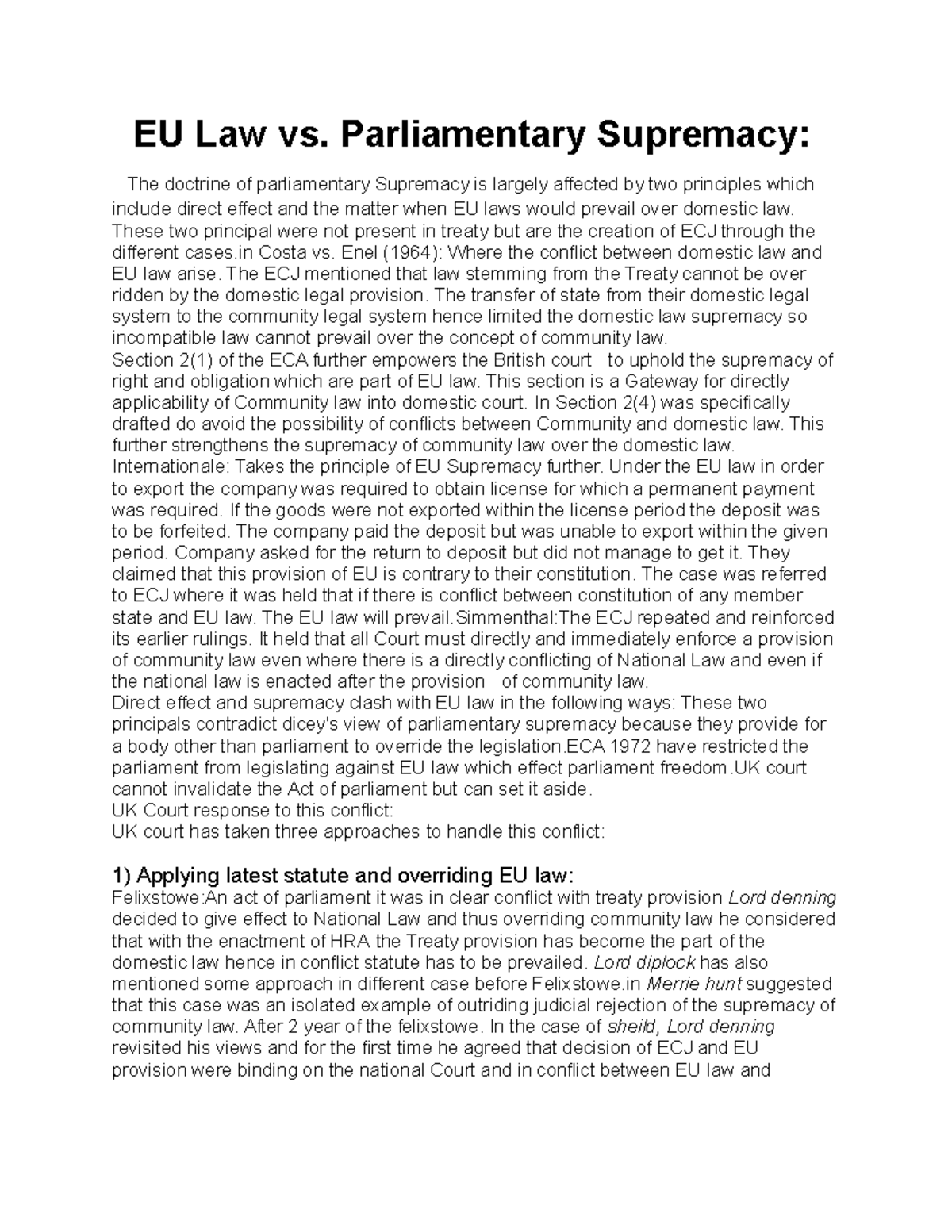 EU Law vs Parliamentary Supremacy - EU Law vs. Parliamentary Supremacy ...