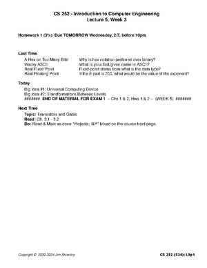 Outline L 1w1 - CS 252 - Introduction to Computer Engineering Lecture 1 ...