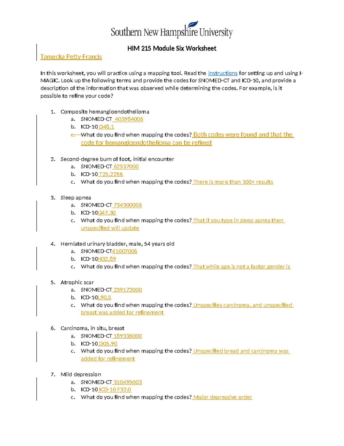 HIM 215 Module 6-2 Worksheet - HIM 215 Module Six Worksheet Tamecka ...