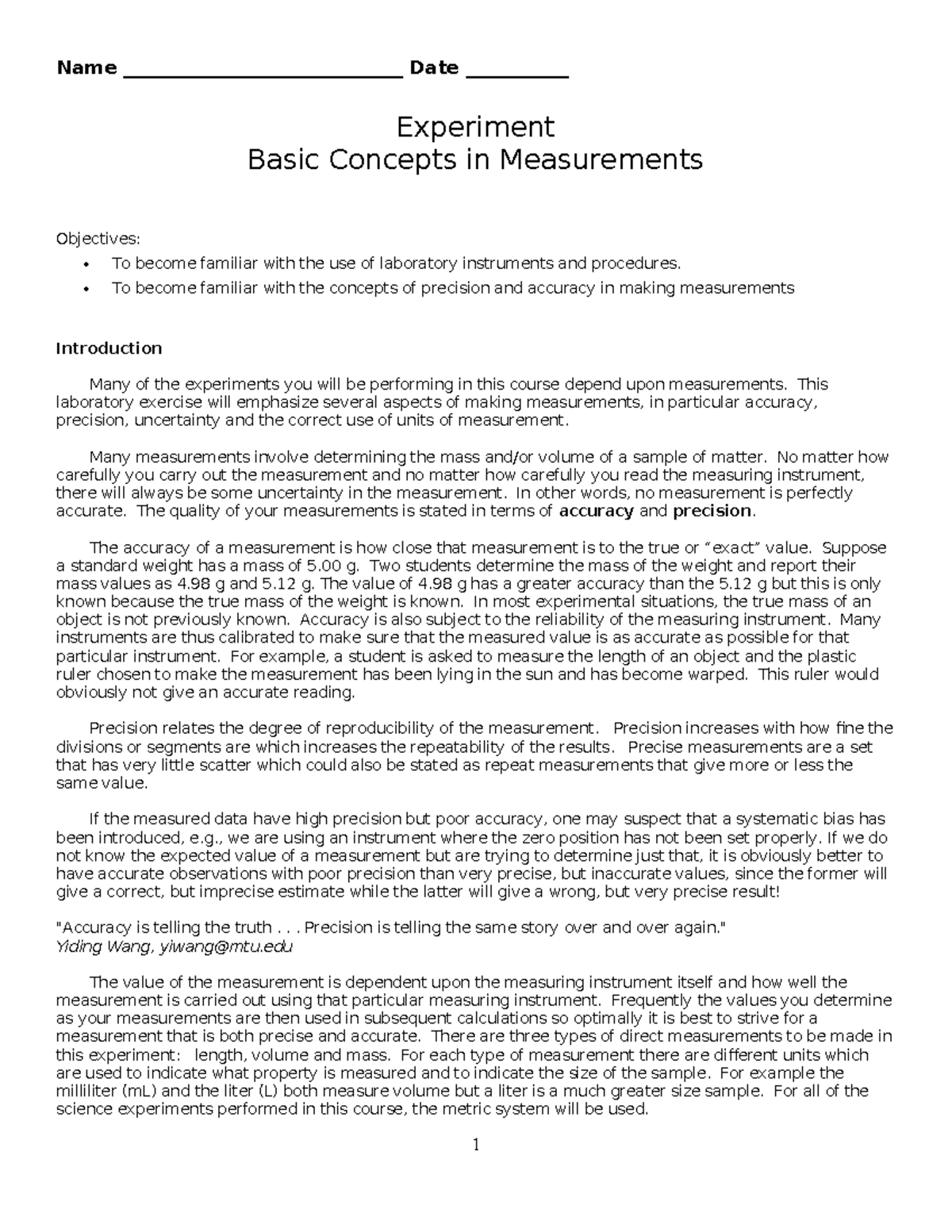Experiment+-+Prelab+Basic+Concepts+in+Measurements - Experiment Basic Concepts in Measurements ...