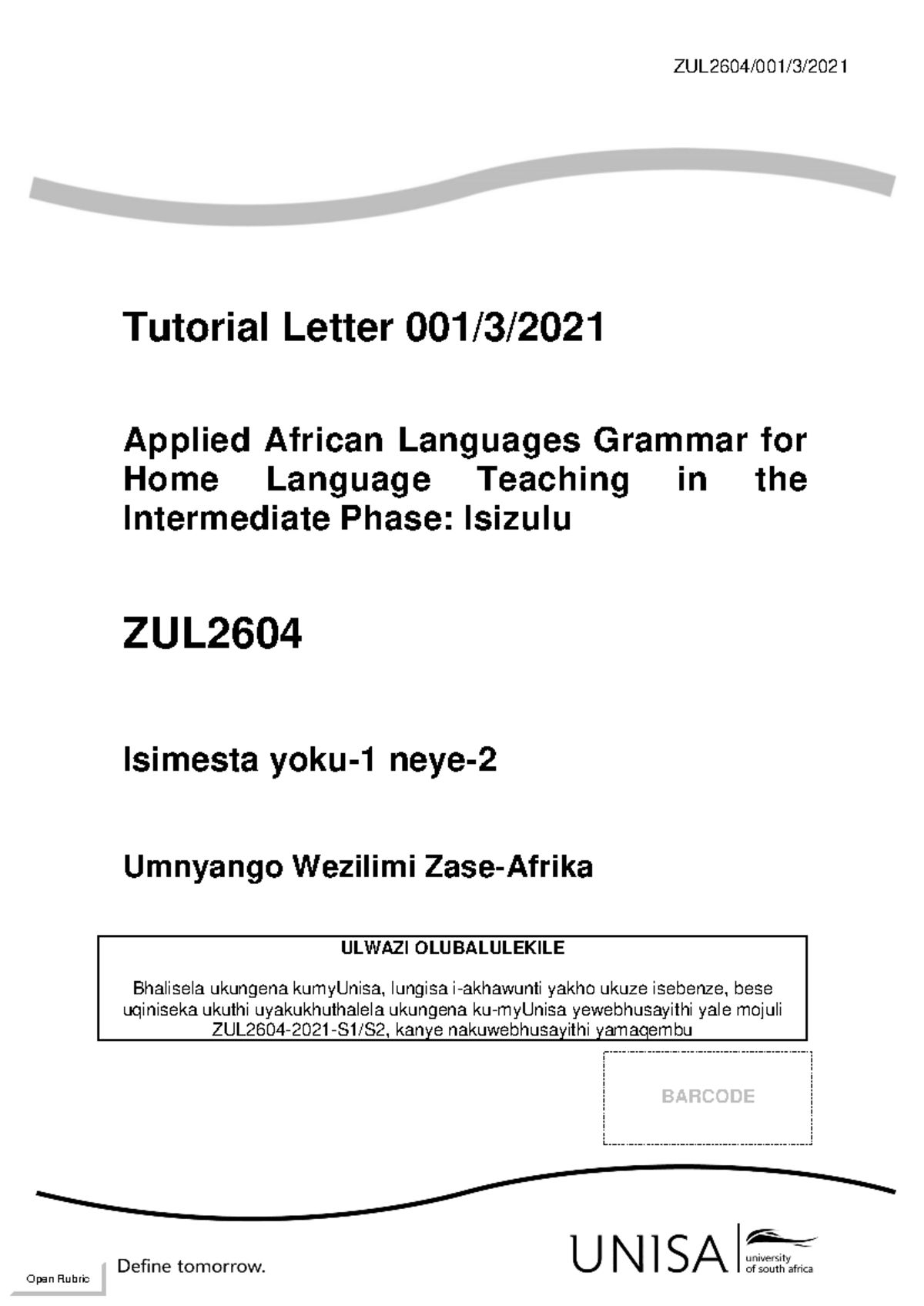 ZUL2604 2021 TL 001 3 B - Assignment - ZUL 2604 / 0 01/ 3 / 2021 ...