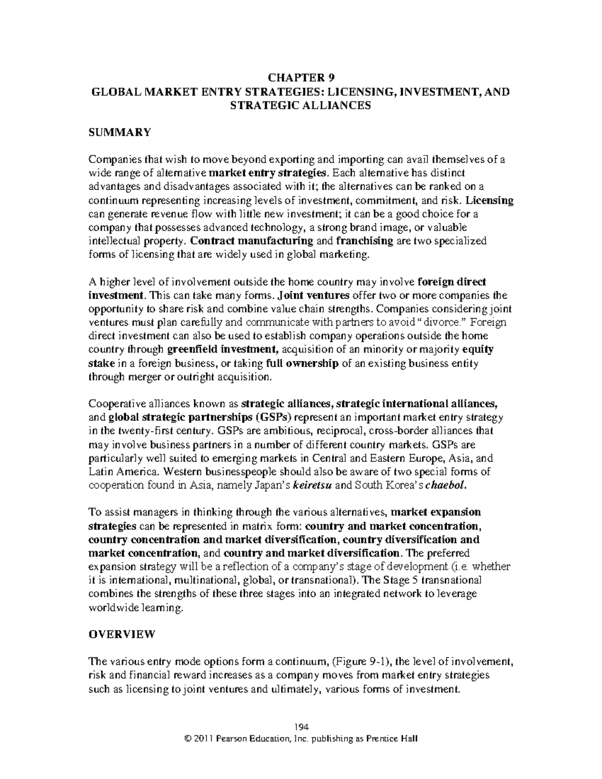 Chapter 9 - its a book - 194 CHAPTER 9 GLOBAL MARKET ENTRY STRATEGIES ...