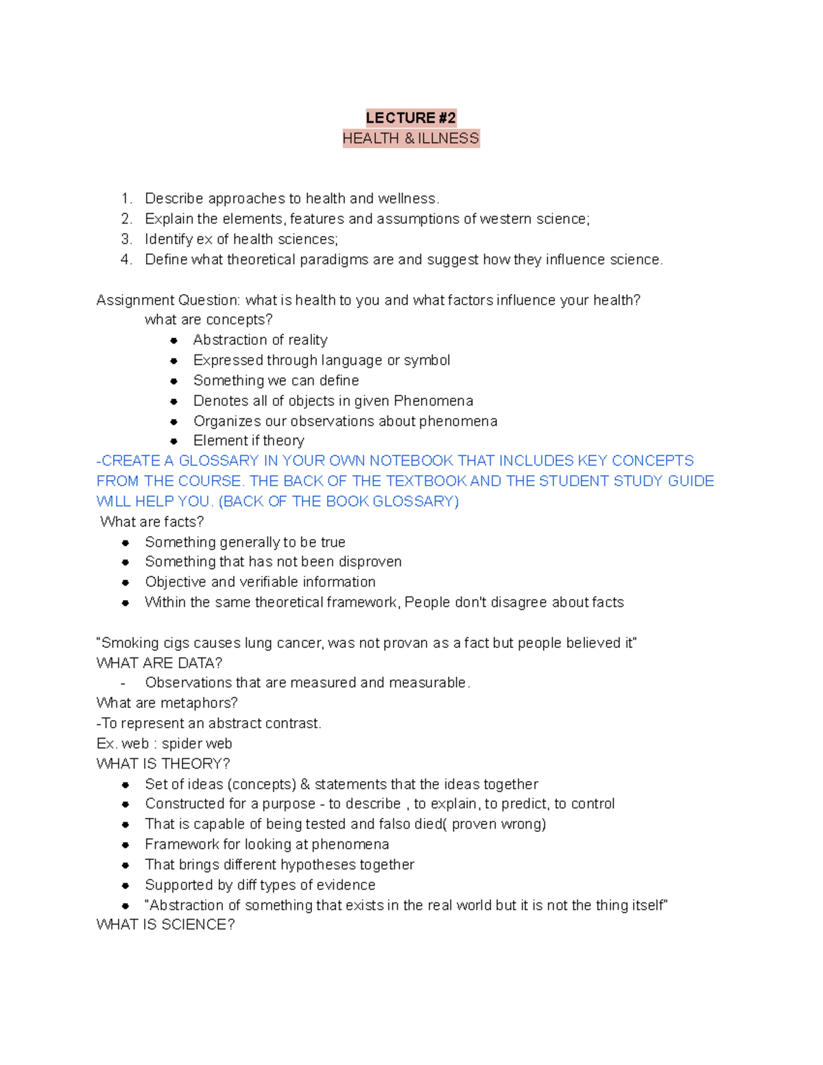 Lectures HSIC - Google Docs - LECTURE HEALTH & ILLNESS Describe ...