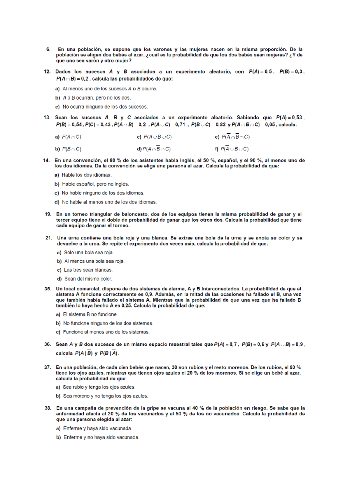 Bloque 2 Probabilidad Ejercicios enunciados - Matemáticas Empresariales - Studocu